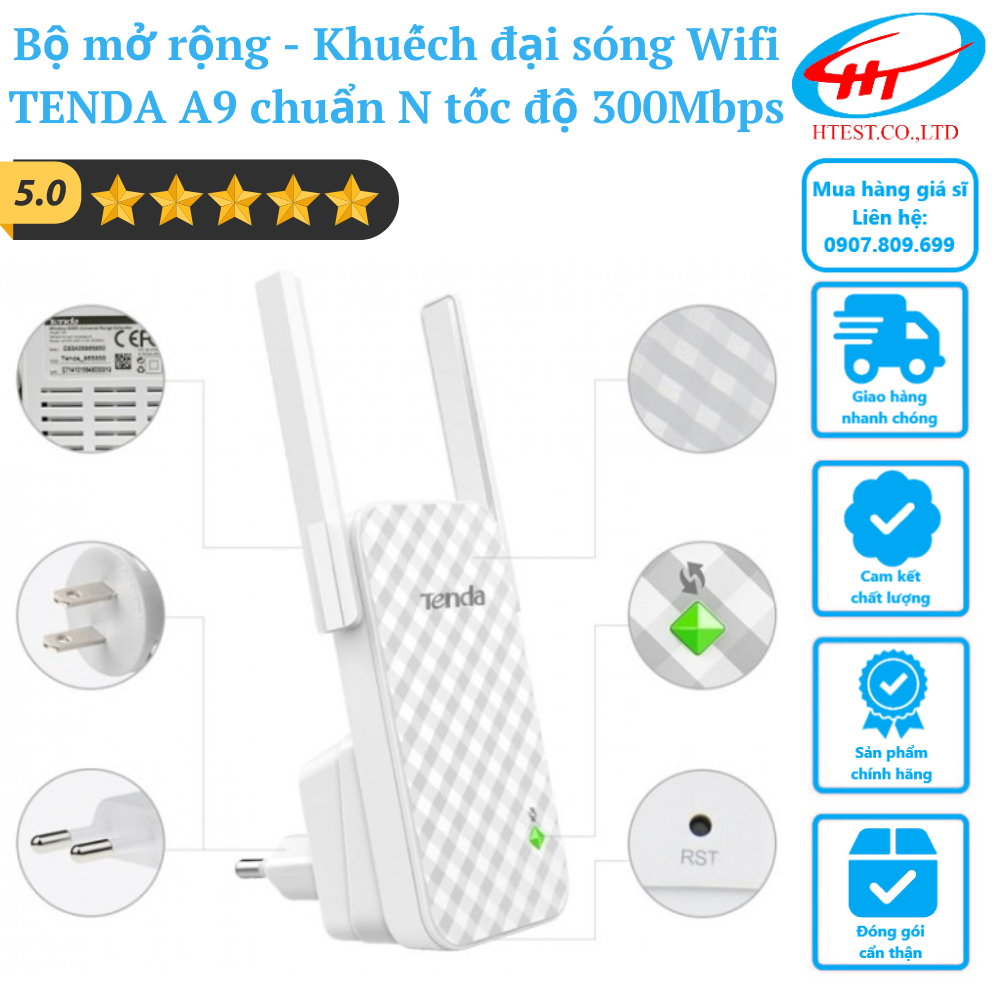 Repeater – Bộ mở rộng – Khuếch đại sóng Wifi TENDA A9 chuẩn N tốc độ ...
