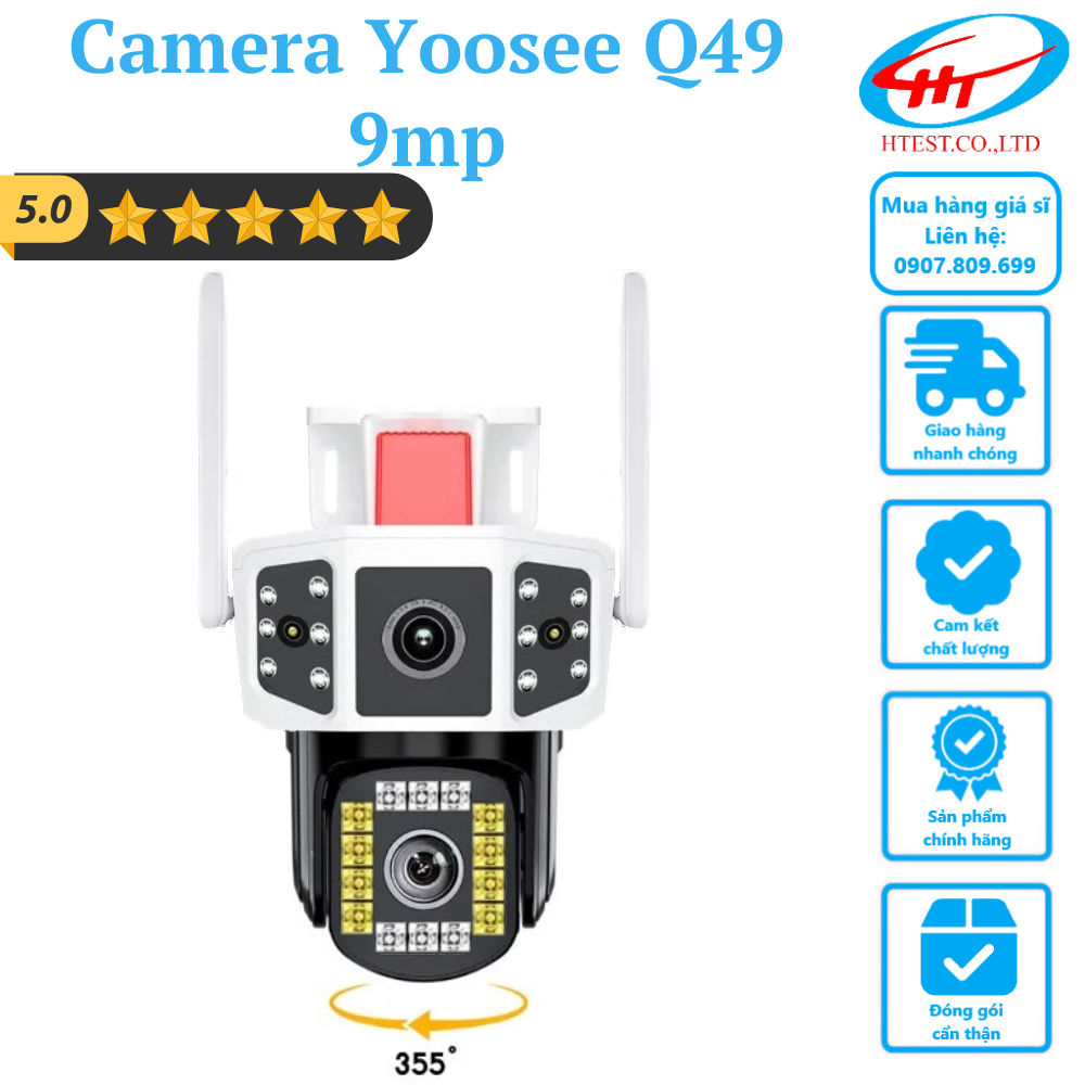 Camera Wifi ngoài trời Yoosee Q49 9MP + Đèn báo động (2 Camera 3 khung ...