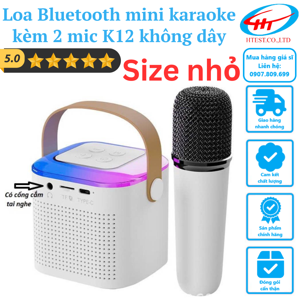 Loa Bluetooth mini karaoke kèm 2 mic K12 không dây (Size nhỏ) – Hoàng Thịnh